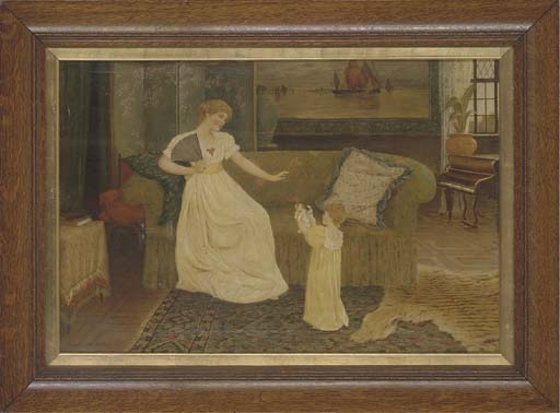 Oliver Stockman | A lady admiring her daughters puppies | MutualArt