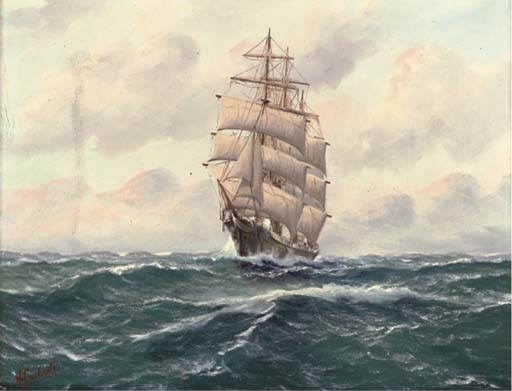Alfred Gabali | A three-masted Barque at full-sail | MutualArt