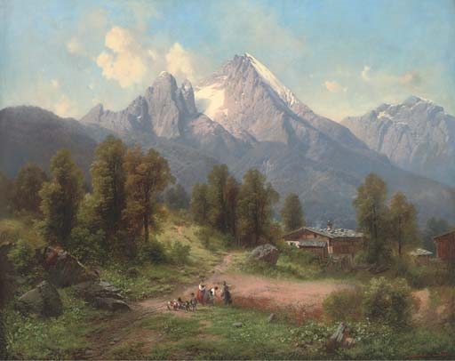 Karl Millner | Harvesters in an alpine landscpe (1865) | MutualArt
