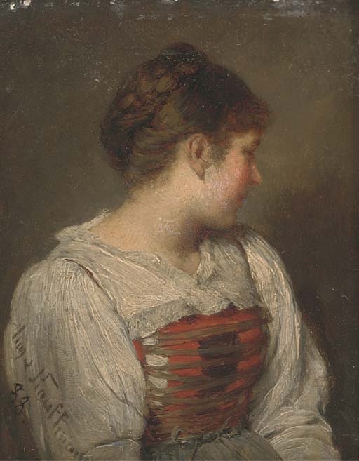 Hugo Kauffmann | A coy glance (1888) | MutualArt