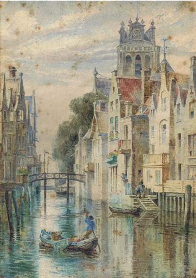 George Ward | Punting along a city canal | MutualArt