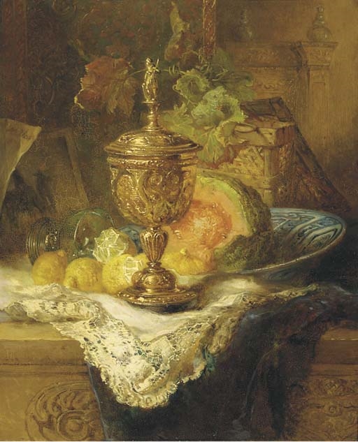 Maria Vos | Still life with a goldfish bowl and various papers on a ...