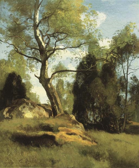 Eugène Antoine Samuel Lavieille | Bouleau près d'un rocher (1878) | MutualArt