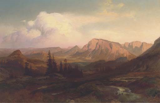 August Becker | A chalet in an Alpine landscape | MutualArt