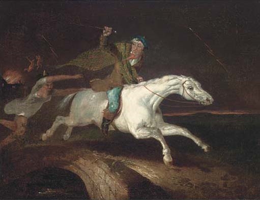 Scottish School, 19th Century | Tam O'Shanter crossing the Auld bridge ...