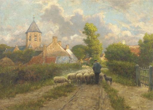 Henri Houben | Guiding home the flock | MutualArt