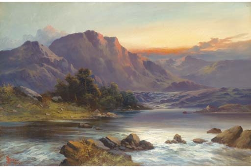 John Henry Boel | A Highland landscape at sunset (1909) | MutualArt