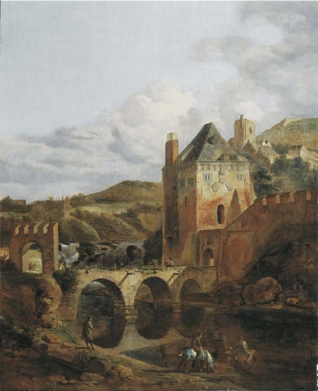 Jan van der Heyden | A river landscape with a fortified castle and a ...