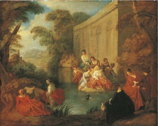 Jean-Baptiste Joseph Pater | Ladies bathing at a pool before a rococo ...