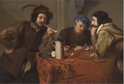 Theodore Rombouts | Three men smoking and drinking at a table in an ...