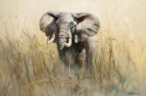 Donald Grant | ELEPHANT WITH EGRETS | MutualArt