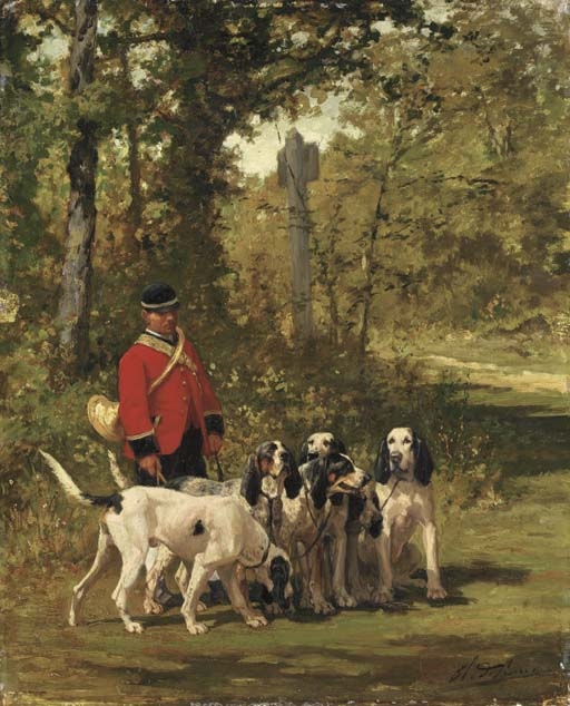 Olivier de Penne | A Huntmaster with his Dogs on a Forest Trail | MutualArt