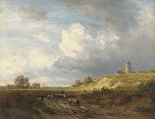 Philipp Röth | A shepherd and flock in a dune landscape | MutualArt