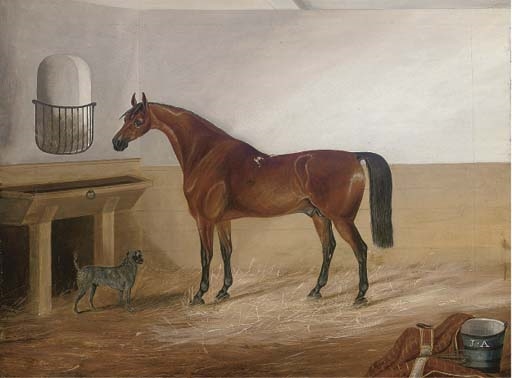 Thomas Pyne | A bay hunter and a canine companion in a stable (1850 ...