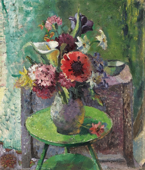 Joan Jameson | Flowers in a vase on a circular table | MutualArt