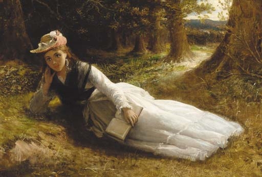 William Oliver Jr. | Reading in the woods (1874) | MutualArt