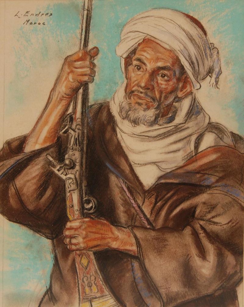 Louis John Endres | Moroccan Bedouin holding a rifle | MutualArt