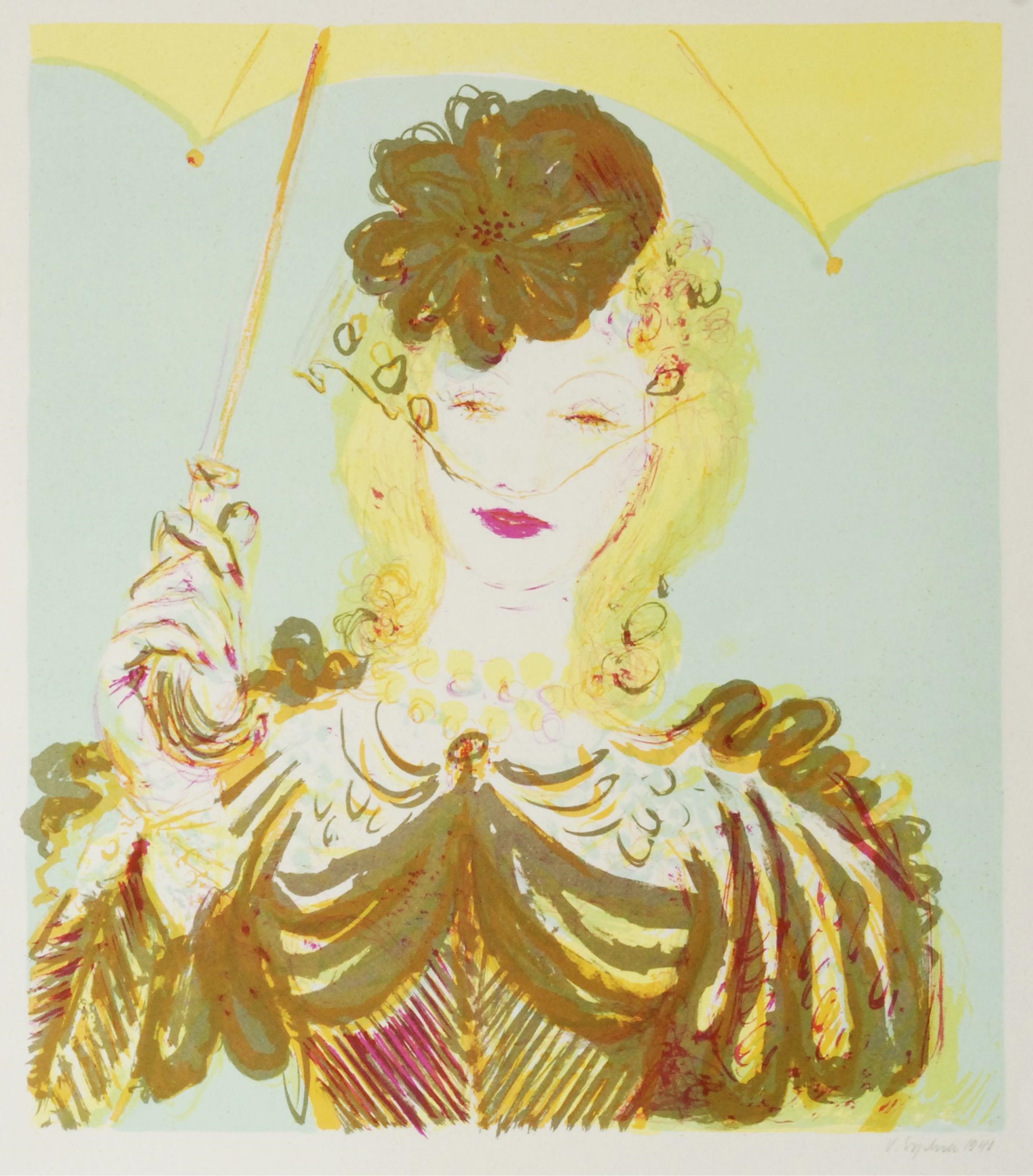 Vladimír Sychra | Portrait of lady with sun umbrella (1940) | MutualArt