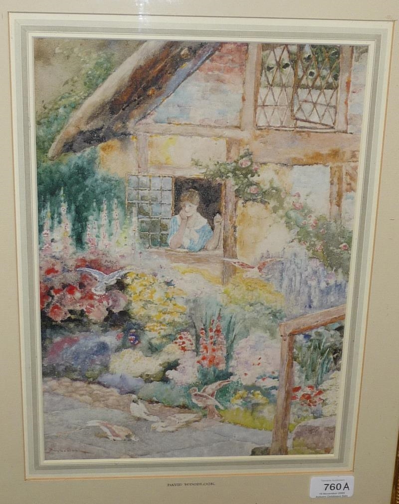David Woodlock | Girl at a Cottage Window Feeding Doves | MutualArt