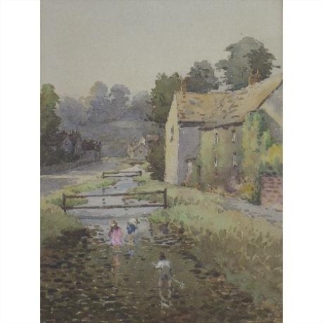 Jack Merriott | Children playing in a roadside stream close to cottages ...
