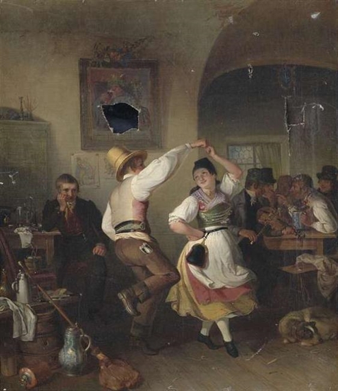 Johann Baptist Wengler | A peasant couple dancing in an inn (1844 ...