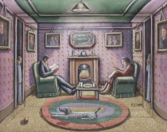 PJ Crook | Couple seated by an open fire | MutualArt