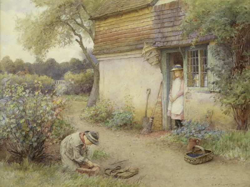 Charles Edward Wilson | Feeding the chickens | MutualArt