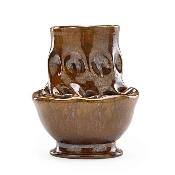 George Ohr | Vessel with in-body twist and dimples, mahogany, ochre and ...