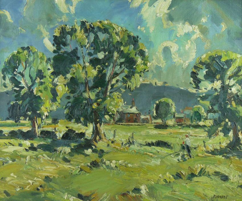 Edwin Vincent Forrest | Expansive Conwy valley harvesting scene with ...