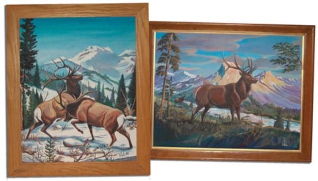 Frank Vigil | 2 works; Elk Country; The Fighting Bull Elks (Circa 1960s ...