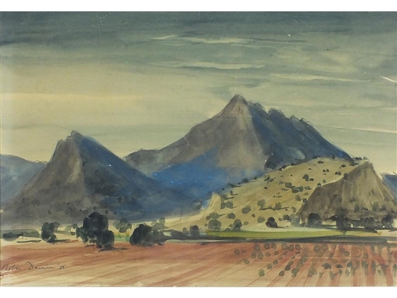 Robin Darwin | A cornfield with mountains beyond (1955) | MutualArt