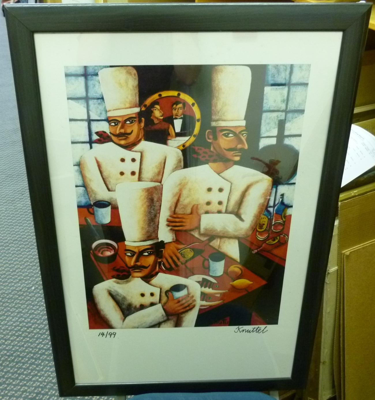 Graham Knuttel | 6 works; Three chefs drinking black rum | MutualArt