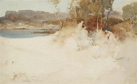 William Russell Flint | Three Girls on the Beach | MutualArt