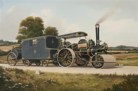 Colin W. Burns | Traction engine in a Norfolk landscape | MutualArt
