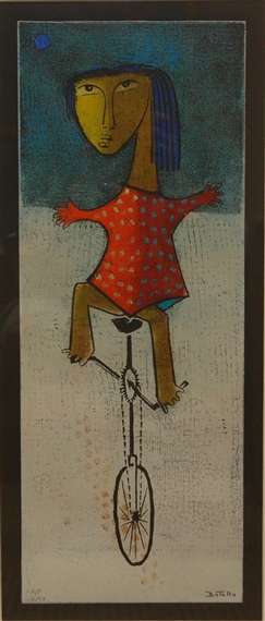 Ángel Botello | Girl on a unicycle (Circa 1986) | MutualArt