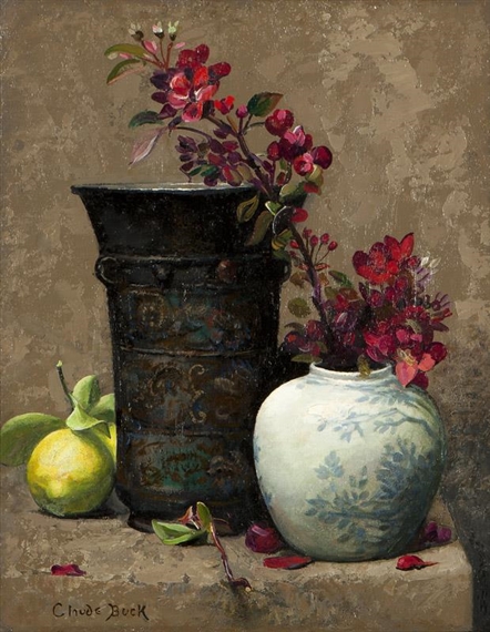 Claude Buck | Still life depicting quince blossoms in a Chinese ginger ...