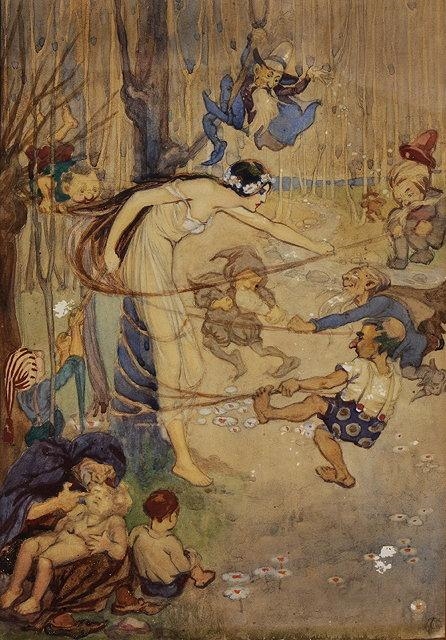 Arthur Rackham | A Fair Maiden with Elves in a Woodland | MutualArt