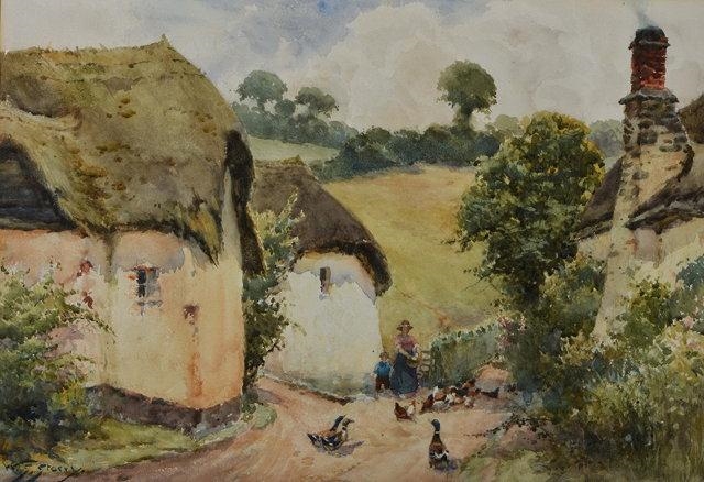 Walter Sidney Stacey | A Country Lane with Lady and Child Feeding the ...