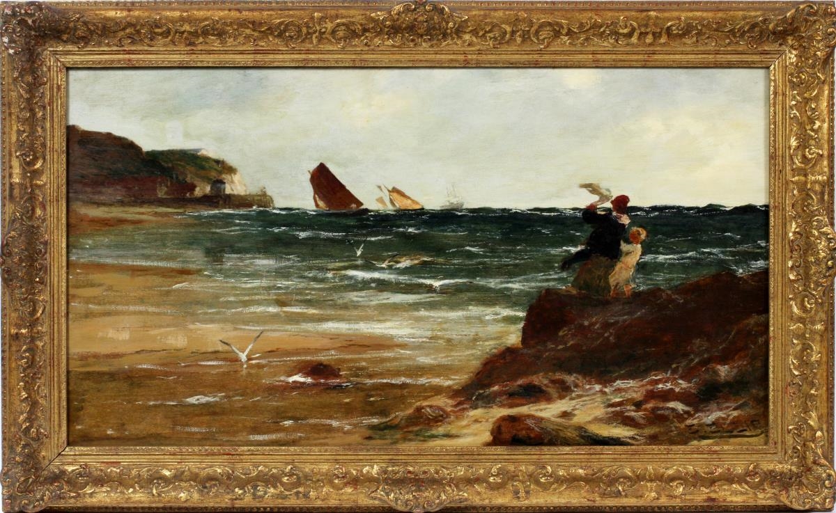 Edwin Ellis | MOTHER & CHILD ON THE SHORE WAVING TO (1841) | MutualArt