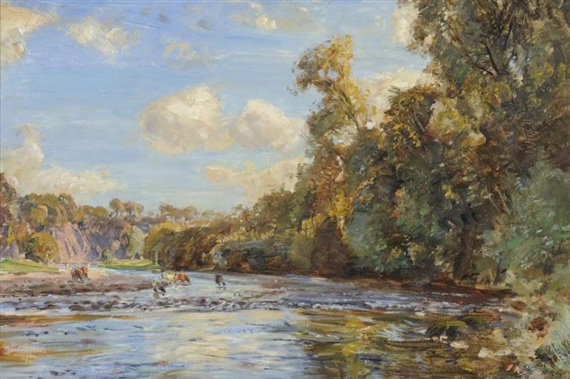 Herbert Royle | Cattle Watering on the Wharfe | MutualArt