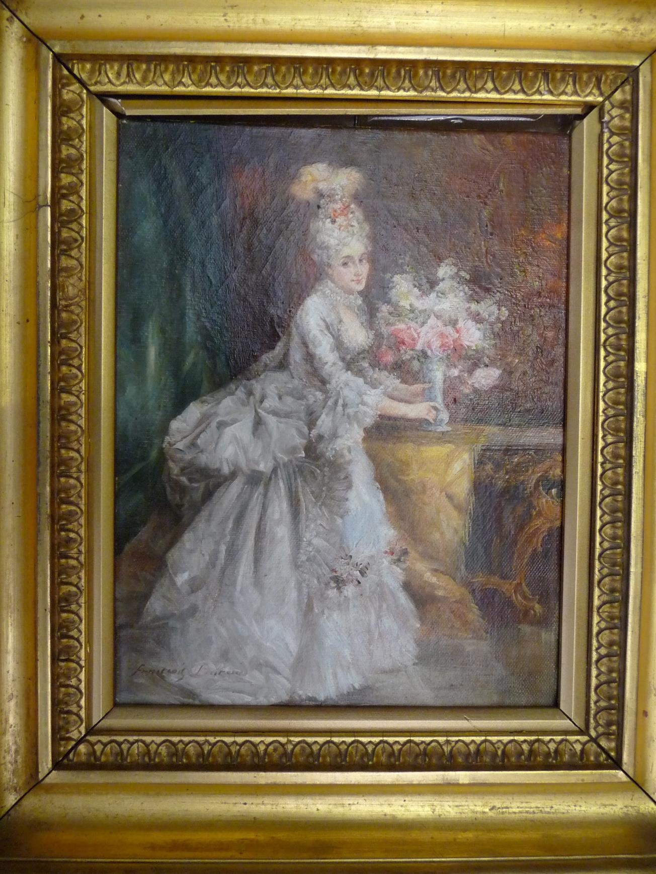 Francois Durand | Fashionable Lady Standing beside a Vase of Flowers ...