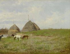 Pietro Barucci | Wide Landscape with River and Horses (1915) | MutualArt