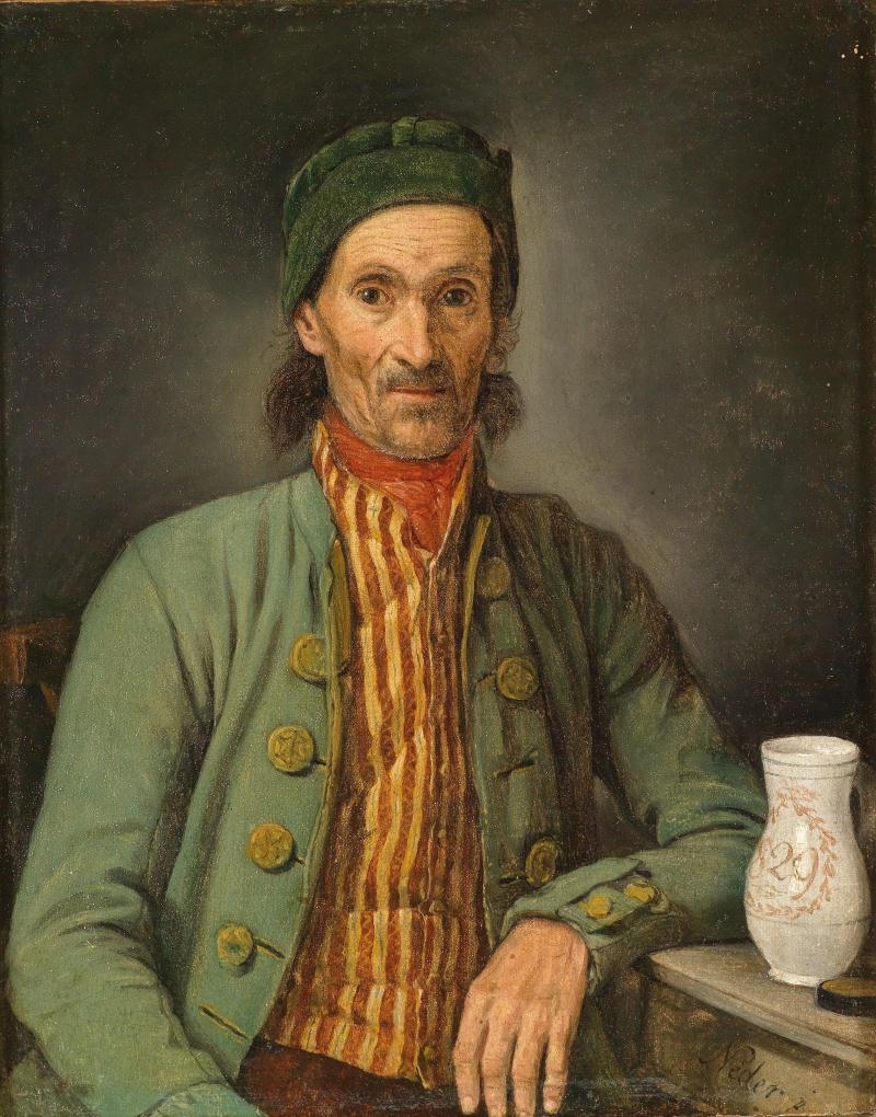 Johann Michael Neder | Man Sitting in Green Jacket and Striped ...