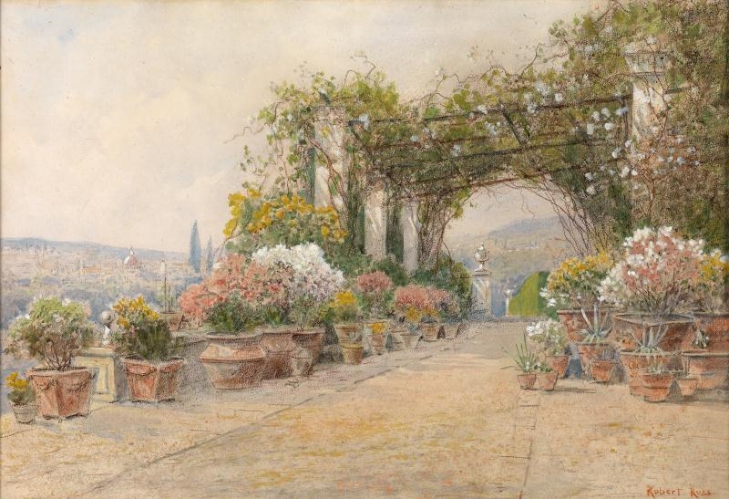 Robert Russ | Courtyard with flowers | MutualArt