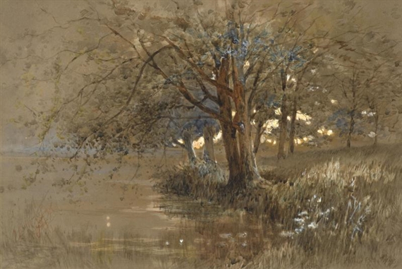 Arthur Frank Mathews | Trees along a river (Landscape) | MutualArt