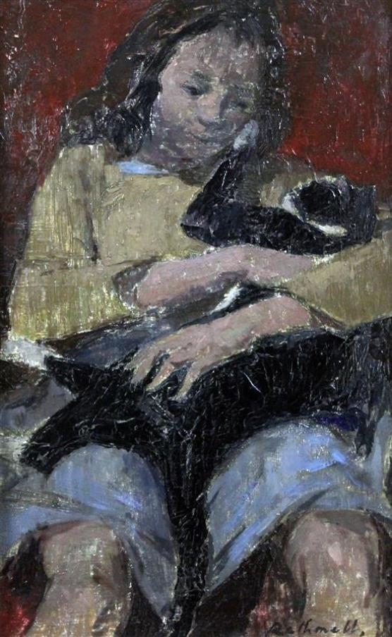 Thomas Rathmell | Girl and cat (1952) | MutualArt