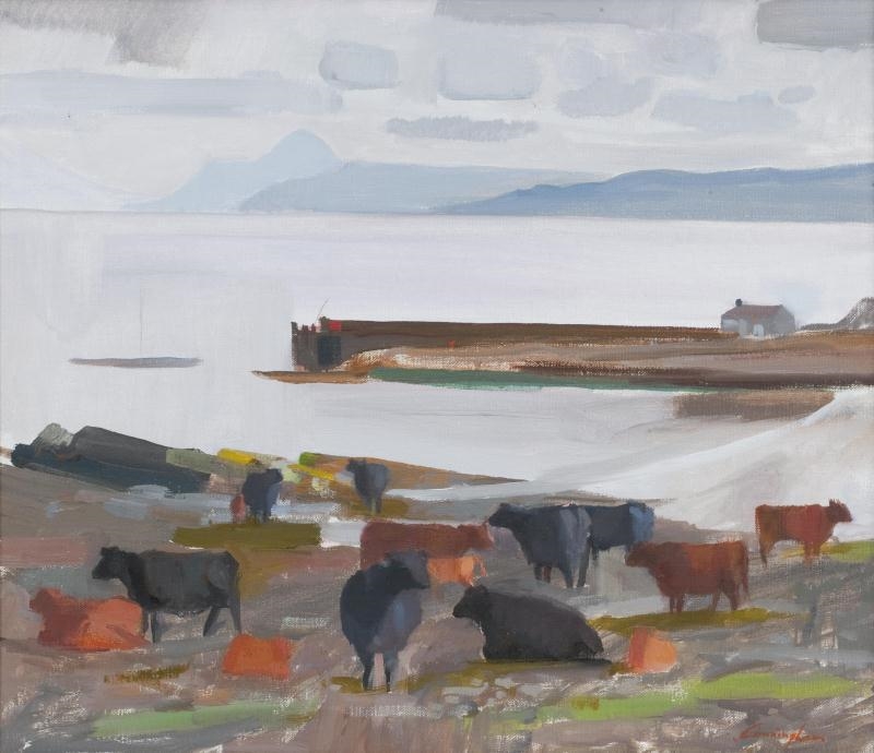 John Cunningham | An Island Pier and Cattle | MutualArt