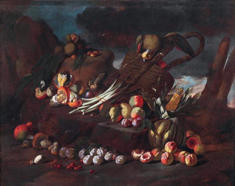Angelo Maria Rossi | 2 works; Mushrooms, plums, peaches, cherries ...