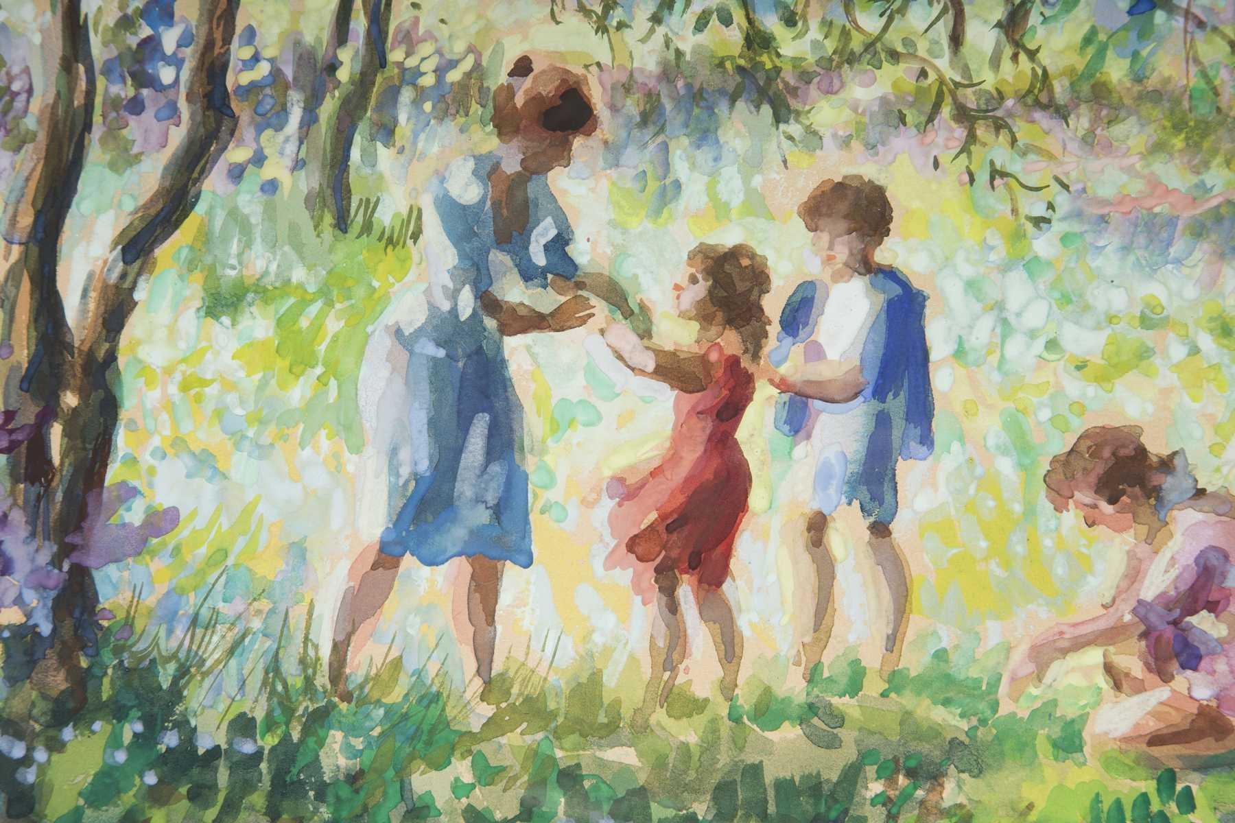 Edward Dufner | Mother and her children playing outdoors | MutualArt