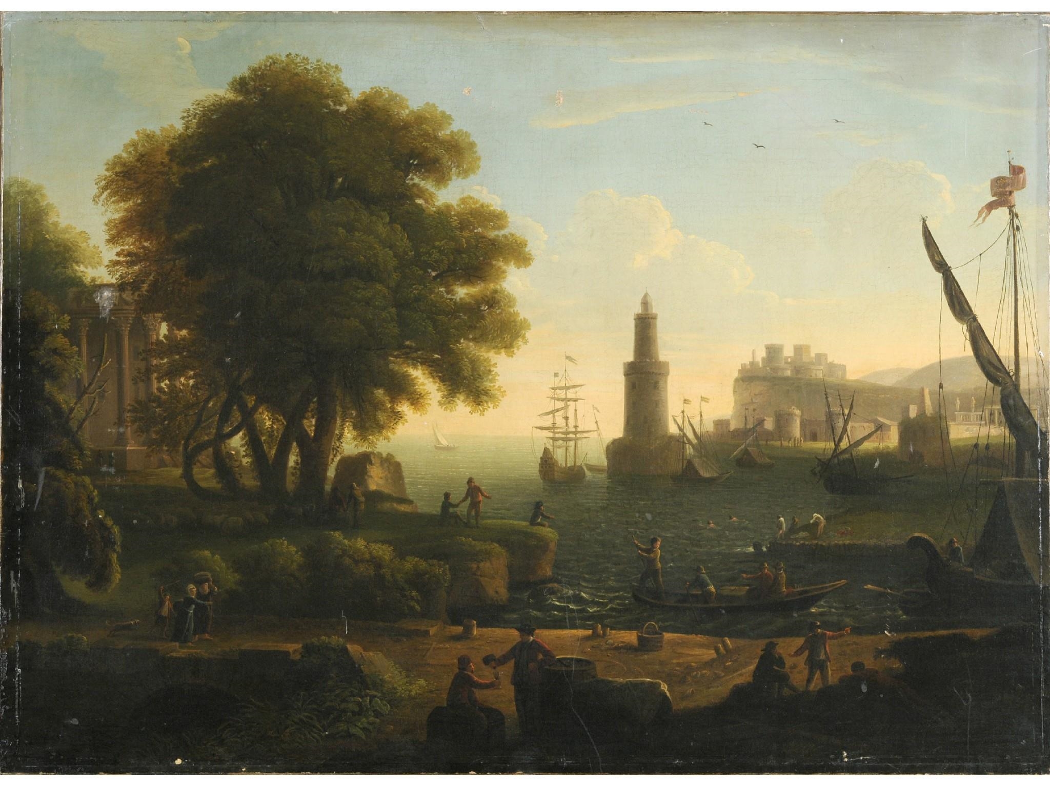 Claude Lorrain | FIGURES AT A BUSY SEAPORT AT SUNSET | MutualArt